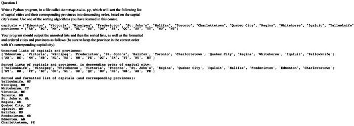 Question 1 Write a Python program, in a file called sortCapitals.py ...
