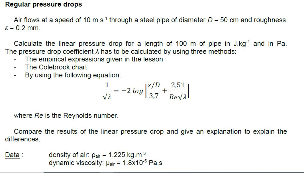 Regular pressure drops Air flows at a speed of 10 m·s^-1 through a ...