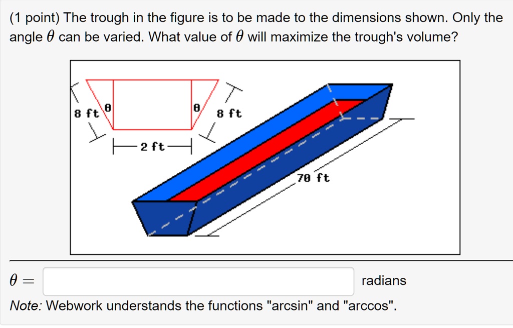 SOLVED: The trough in the figure is to be made to the dimensions shown ...