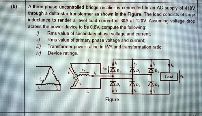 SOLVED: A three-phase uncontrolled bridge rectifier is connected to an AC supply of 410V through ...