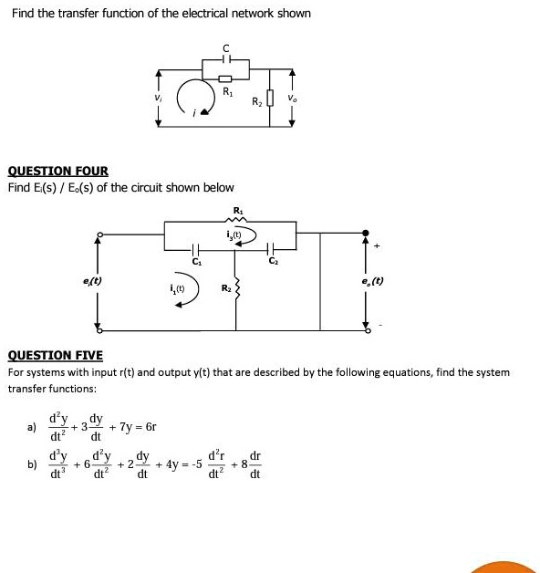 SOLVED: Find the transfer function of the electrical network shown ...