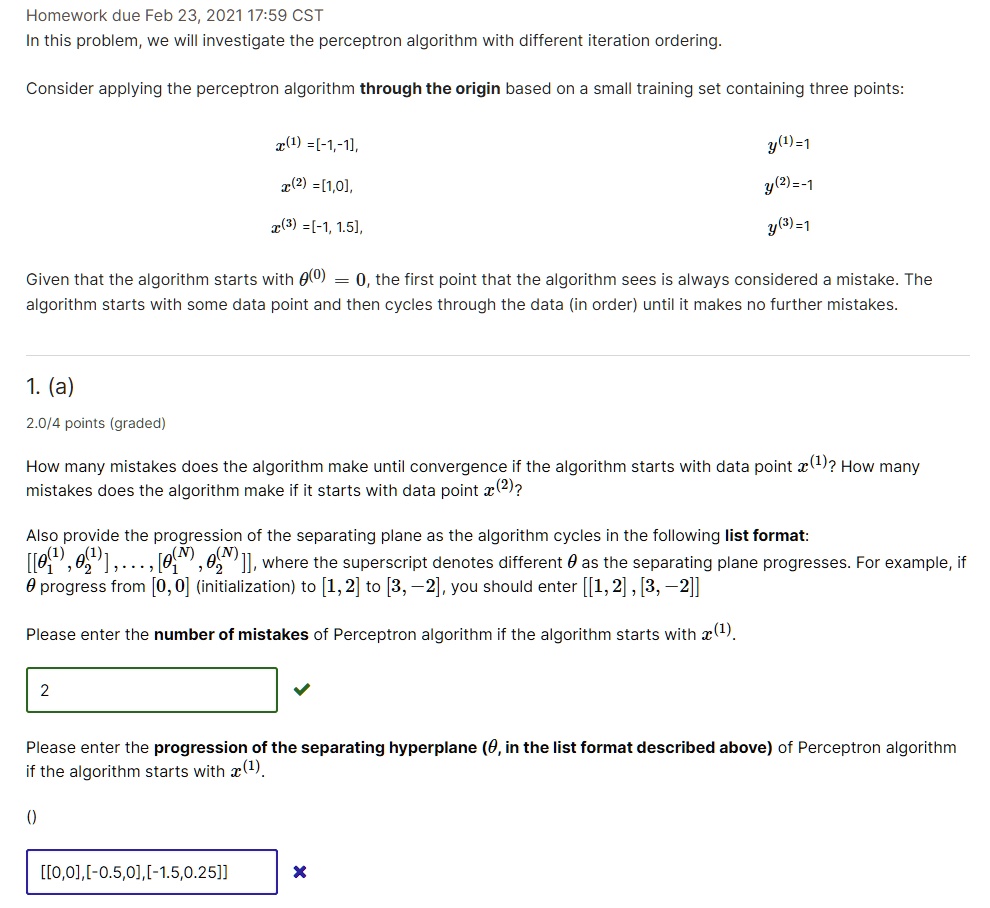 Solved How Do I Iterate And Calculate The Weights Using The Perceptron Algorithm Step By Step