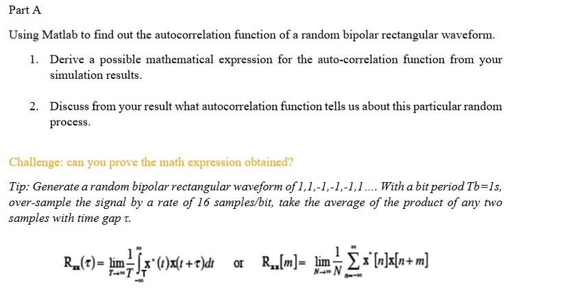 Using Matlab To Find The Autocorrelation Function Of A Random Bipolar Rectangular Waveform 1 