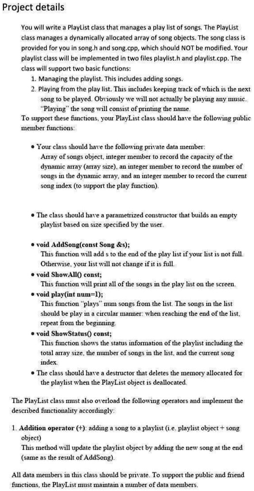 SOLVED: Text: OOP C++ PROJECT Project Details You will write a Playlist ...