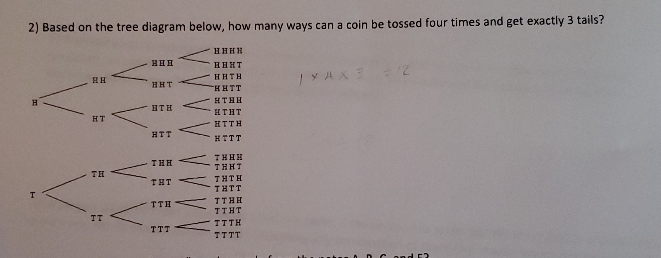 SOLVED: 2) Based on the tree diagram below, how many ways can a coin be tossed four times and ...