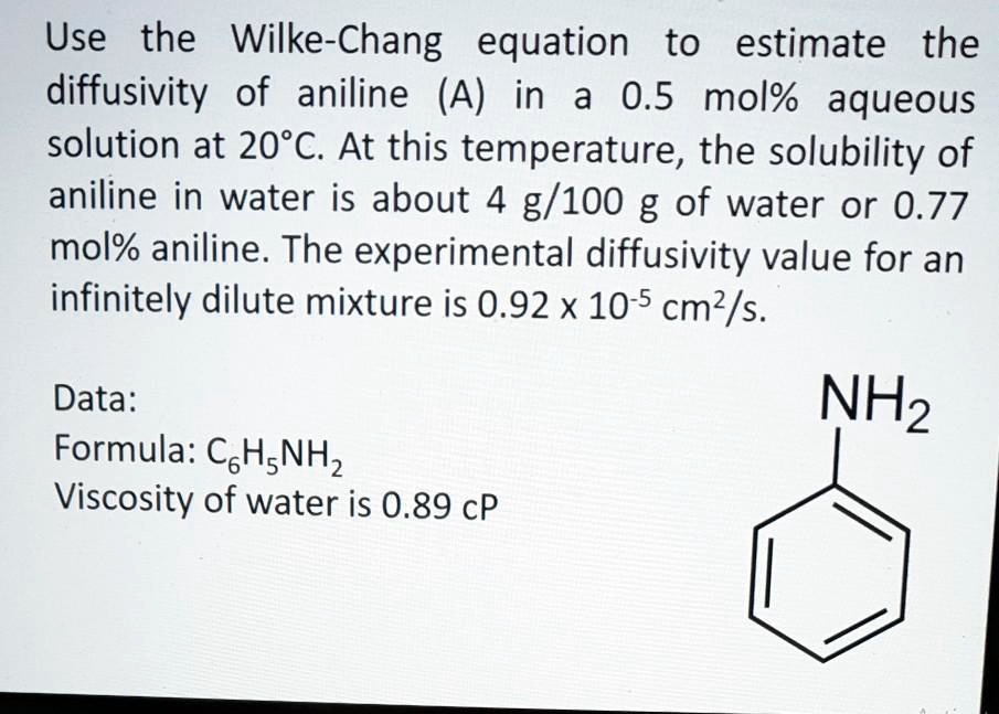 SOLVED: Use the Wilke-Chang equation to estimate the diffusivity of ...