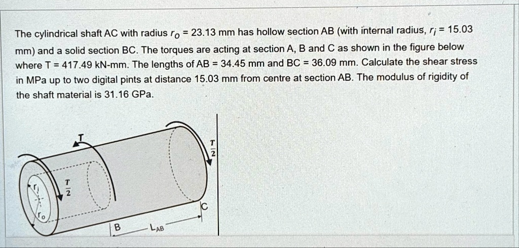 the cylindrical shaft ac with radius ro 2313 mm has hollow section ab ...