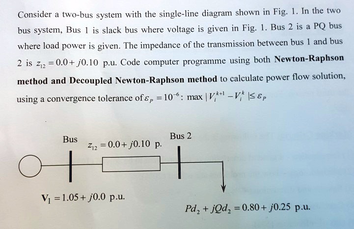 SOLVED: Consider a two-bus system with the single-line diagram shown in Fig. 1. In the two-bus ...