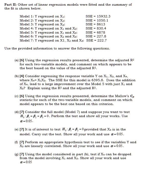 SOLVED: Part II: Other set of linear regression models Tpte fitted and ...