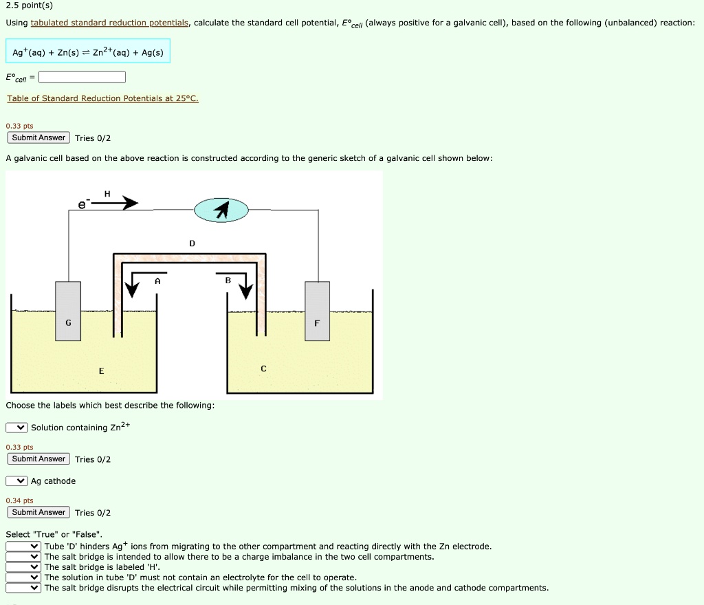 25 points using tabulated standard reductionpotentials calculate the standard cell potential ...