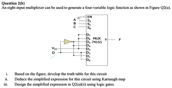 SOLVED: Question 2(b) An eight-input multiplexer can be used to generate a four-variable logic ...