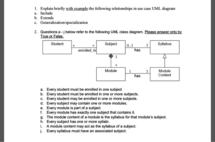 SOLVED: Explain briefly with examples the following relationships in a use case UML diagram: a ...