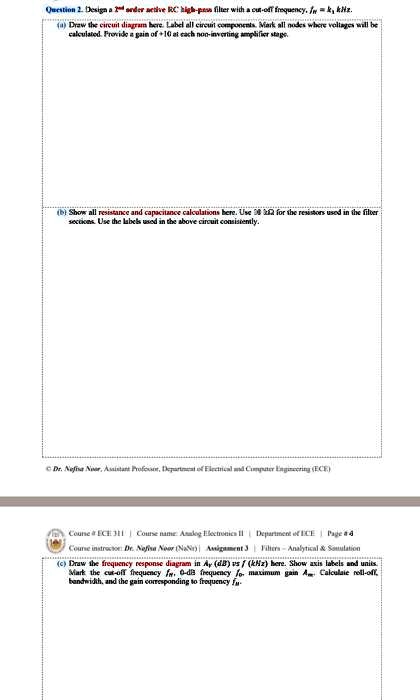 SOLVED: Question 2. Design an active RC high-pass filter with a cut-off ...