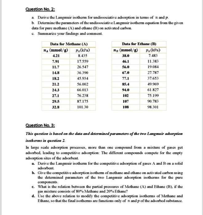 SOLVED: Question No. 2: a. Derive the Langmuir isotherm for undissociative adsorption in terms ...