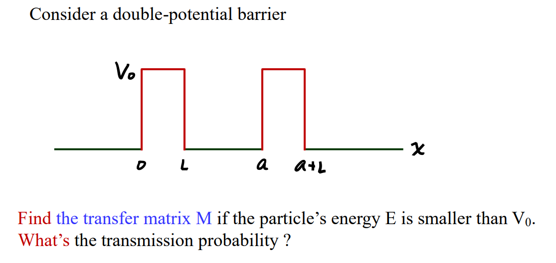 Consider a double-potential barrier Find the transfer matrix M if the ...