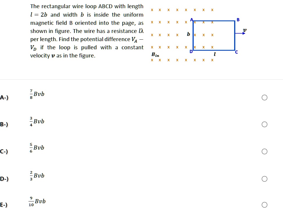 SOLVED:The rectangular wire loop ABCD with length 1 = 2b and width b is inside the uniform ...