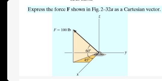 SOLVED: Determine the 3D Cartesian vector. Express the force F shown in ... SOLVED: Determine the 3D Cartesian vector. Express the force F shown in ...