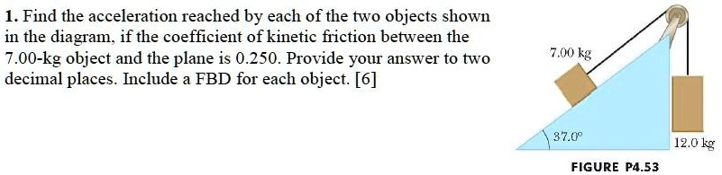 1. Find the acceleration reached by each of the two objects shown in the diagram, if the ...