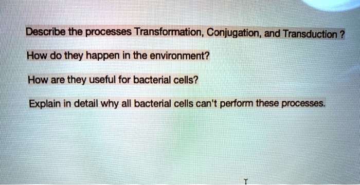 SOLVED: Describe the processes of Transformation, Conjugation, and ...