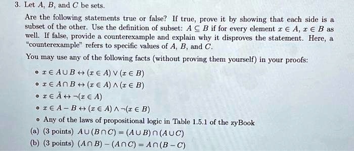 SOLVED: 3. Let A, B, and C be sets. Are the following statements true ...