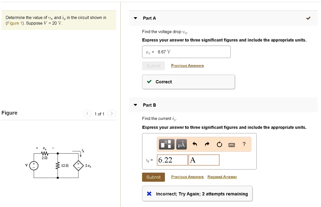 Determine the value of vx and ix in the circuit shown in (Figure 1). Suppose V = 20 V. Part A ...