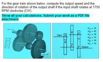 SOLVED: For the gear train shown below, compute the output speed and the direction of rotation ...