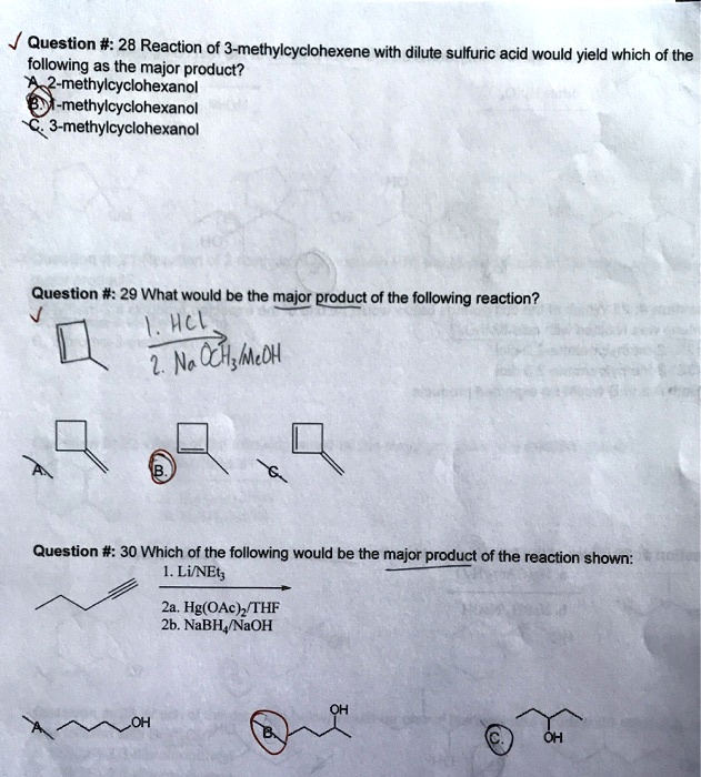 SOLVED: Question #: 28 Reaction of 3-methylcyclohexene with dilute ...