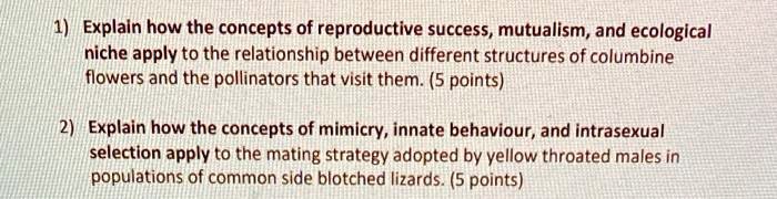 explain how the concepts of reproductive success mutualism and ...