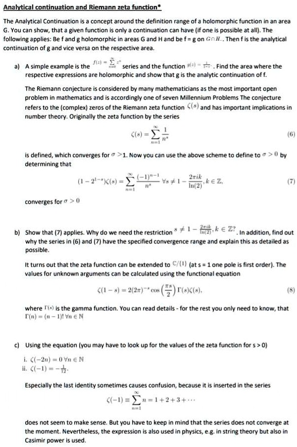 Solved Analyticalcontinuation And Riemannzeta Fundtion The Analytical