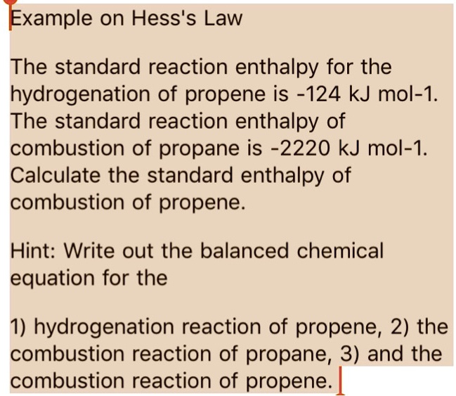 Example on Hess's Law The standard reaction enthalpy for the ...