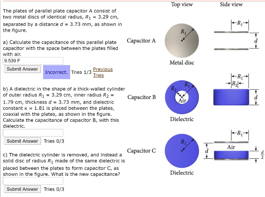 top view side view the plates of parallel plate capacitor a consist of ...