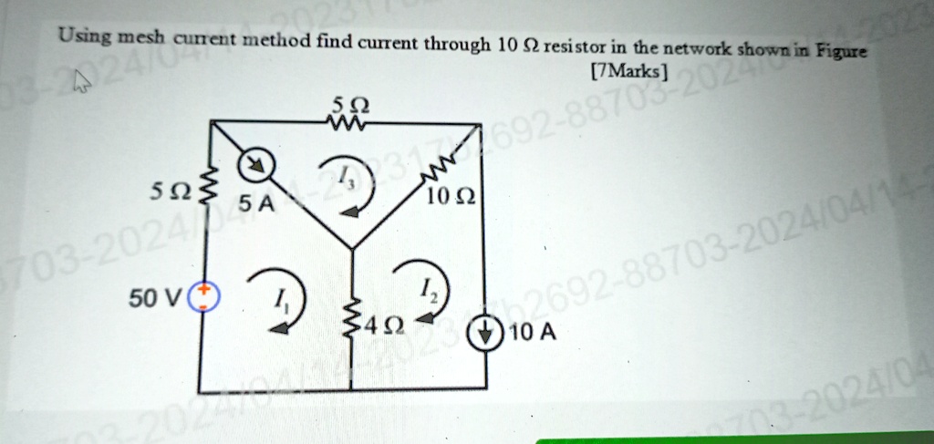Using Mesh Current Method Find Current Through 10omega Resistor In The