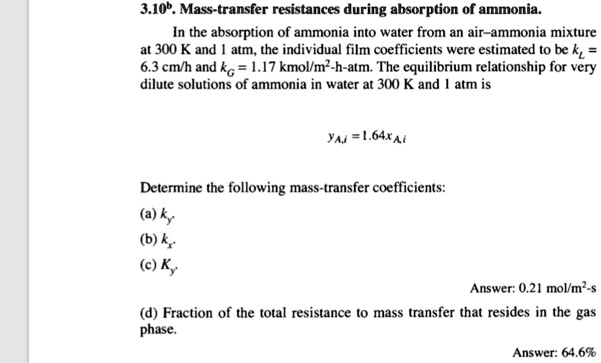 SOLVED: 3.10. Mass-transfer resistances during absorption of ammonia In the absorption of ...