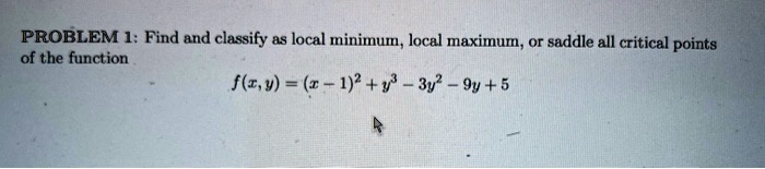 SOLVED: PROBLEM 1: Find and classify as local minimum, local maximum, or saddle all critical ...
