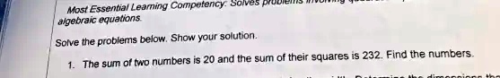 SOLVED: Mast Essential Leaming Competency: Soi aigetrak= equations ...
