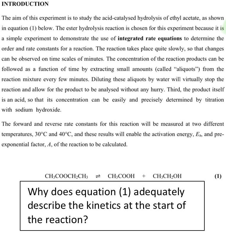 INTRODUCTION The aim of this experiment is to study the acid-catalysed hydrolysis of ethyl ...