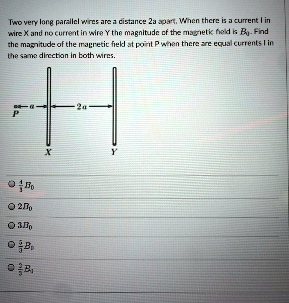 SOLVED:Two very long parallel wires are a distance 2a apart: When there ...
