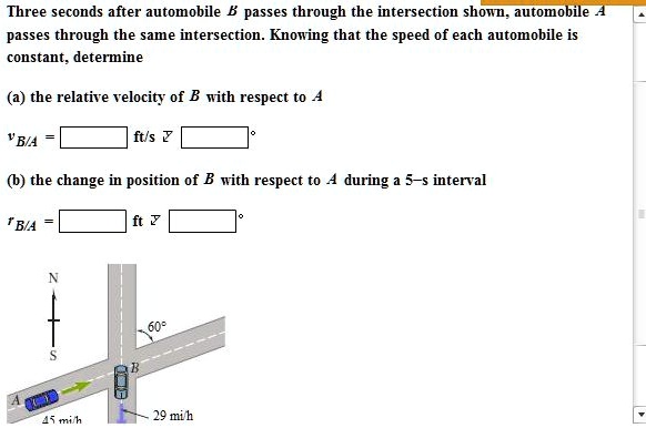 SOLVED: Three seconds after automobile B passes through the ...