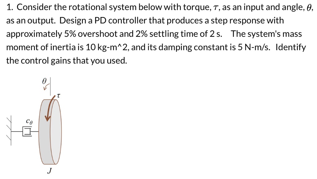 SOLVED: 1. Consider the rotational system below with torque, T, as an input and angle, 0. as an ...