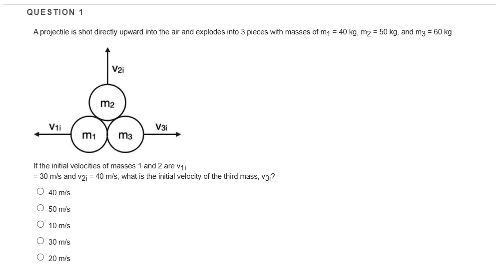 SOLVED:QUESTION Aprojectile is shot directly upward into the air and explodes into 3 pieces with ...