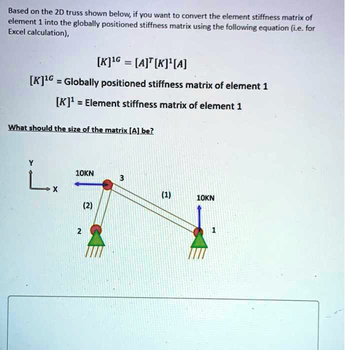 SOLVED: Based on the 2D truss shown below, if you want to convert the element stiffness matrix ...