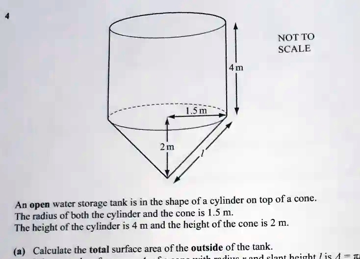 not to scale l5m an open water storage tank is in the shape of a ...
