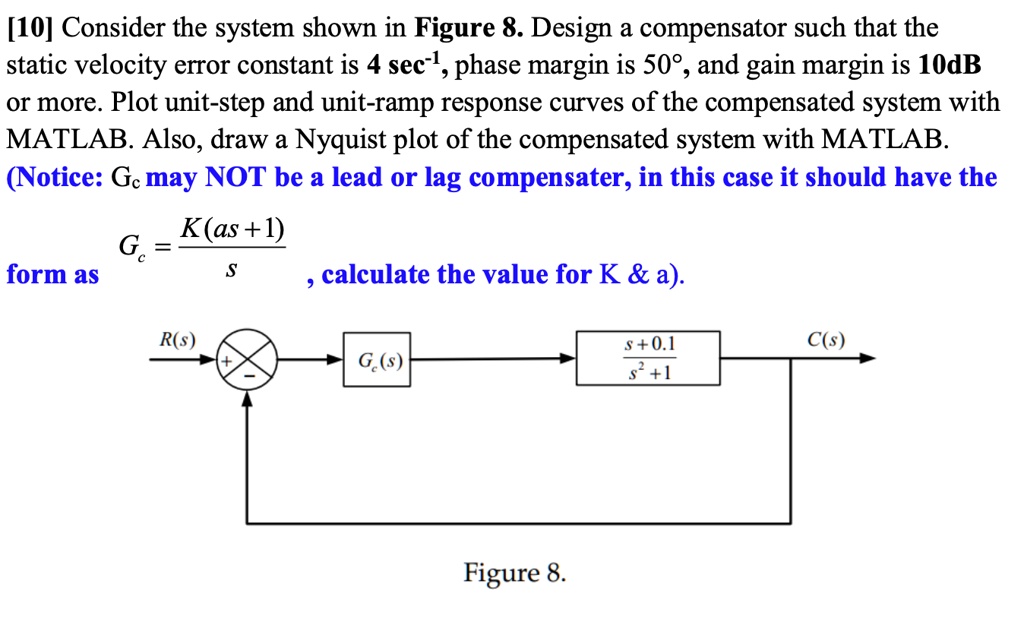 [10] Consider the system shown in Figure 8. Design a compensator such that the static velocity ...