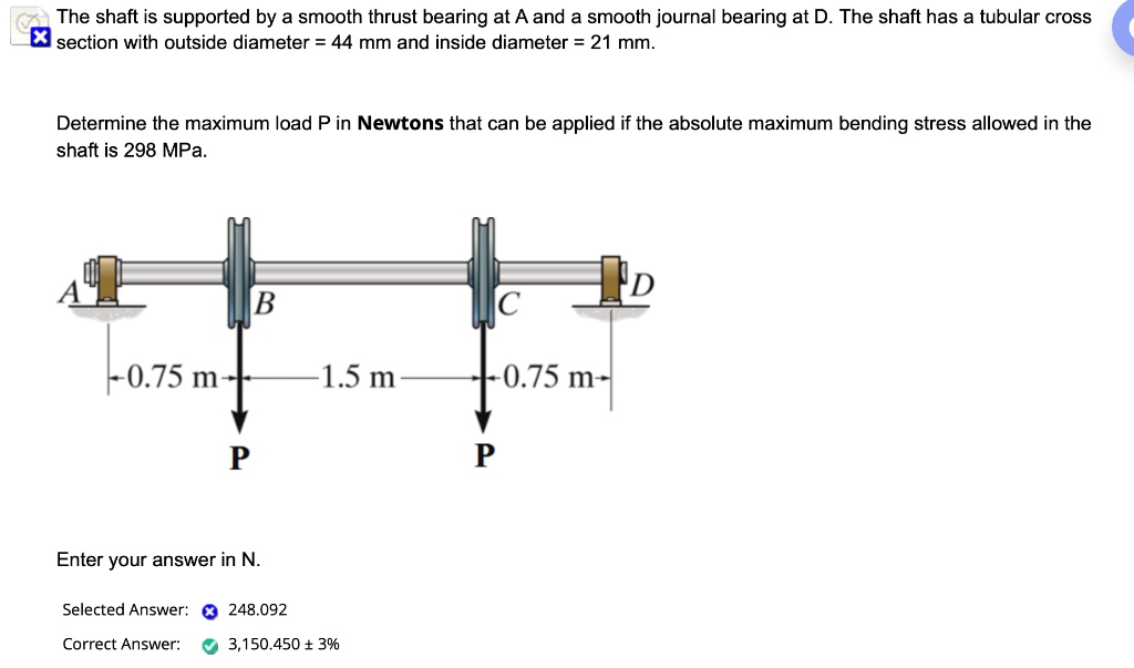 The shaft is supported by a smooth thrust bearing at A and a smooth ...
