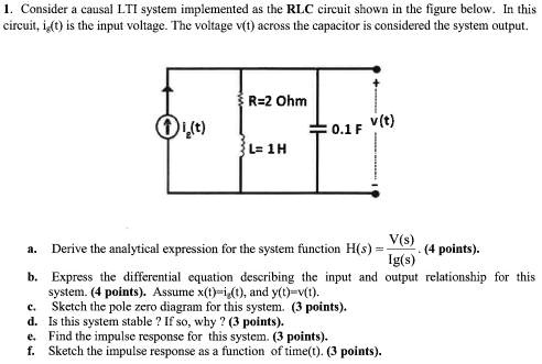 SOLVED: Consider a causal LTI system implemented as the RLC circuit shown in the figure below ...