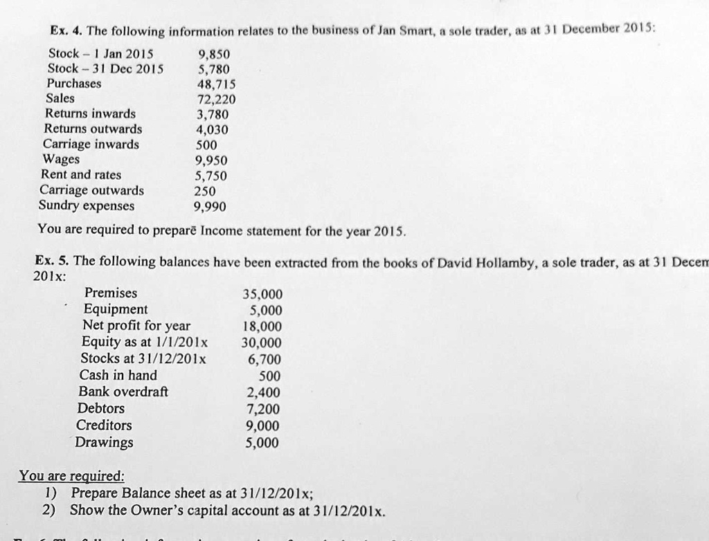 Ex 4. The following information relates to the business of Jan Smart ...