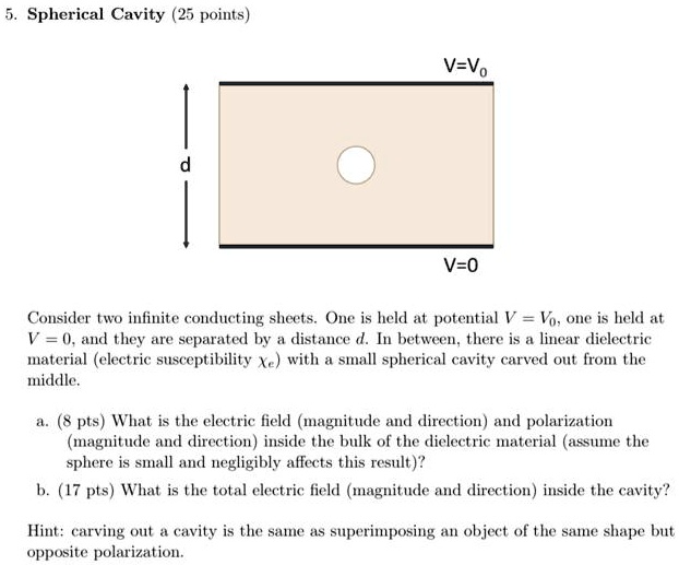 5. Spherical Cavity (25 points) d V=V0 V=0 Consider two infinite ...