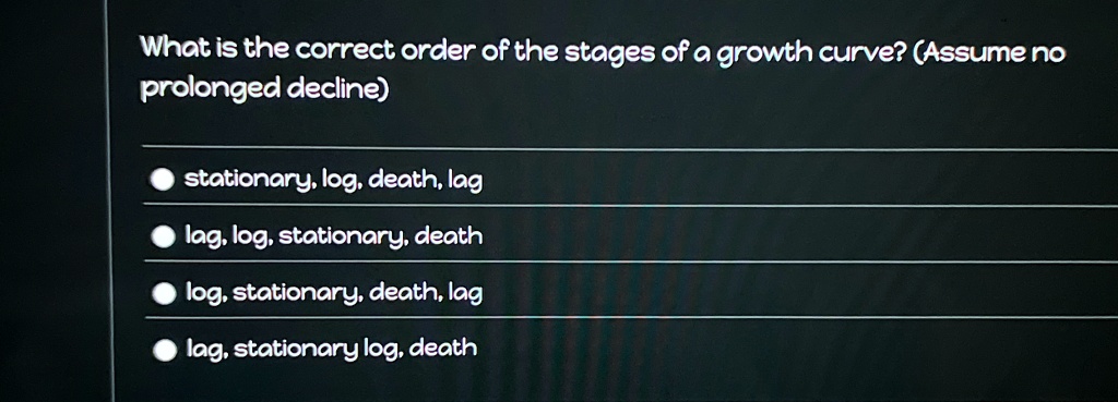 what is the correct order of the stages of a growth curve assume no ...