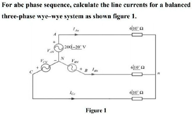 SOLVED: For ABC phase sequence, calculate the line currents for a balanced three-phase wye-wye ...