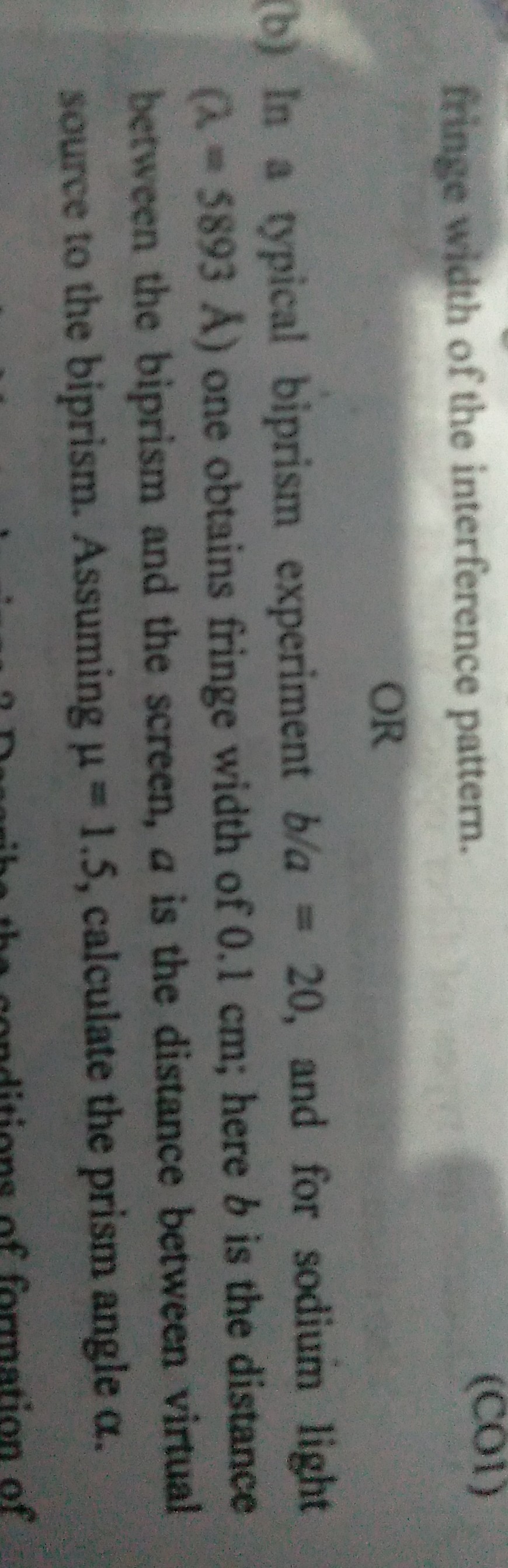 SOLVED: fringe width of the interference pattern. OR b) In a typical ...